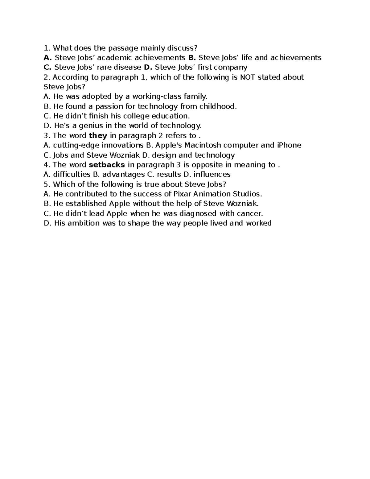 1 - 1 Reading Practice: Understanding Steve Jobs' Life and Achievements ...