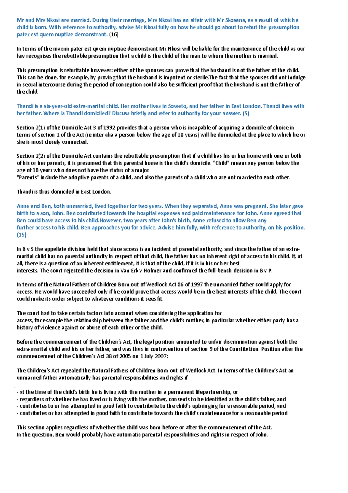 LOP Cases - Short case summary for Law of Persons. - Van Dyk v SAR&H ...