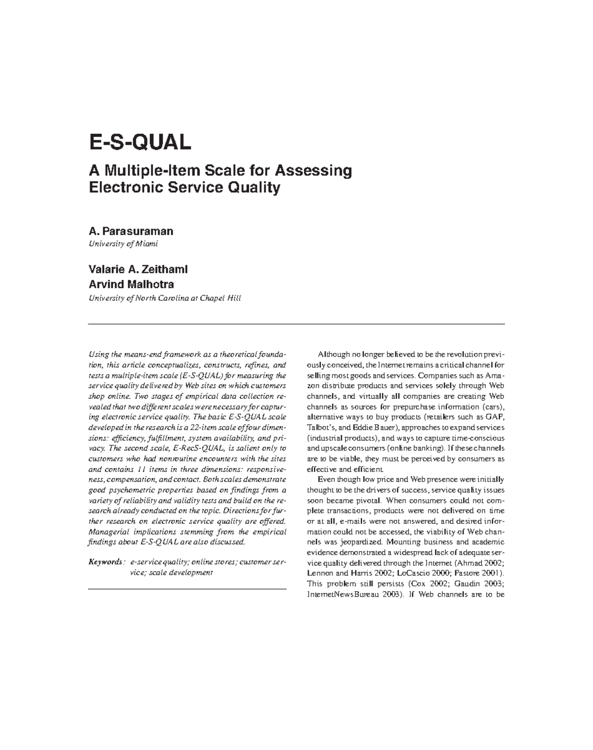 E-S-QUAL: Developing a Comprehensive Scale for E-Service Quality ...
