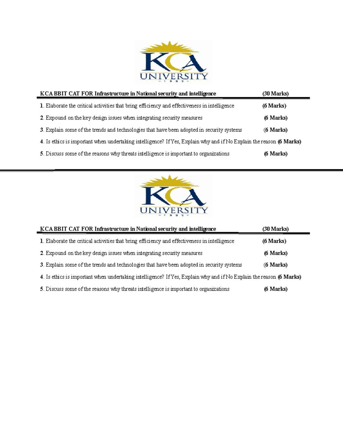 KCA Intelligence CAT 1 - N/A - KCA BBIT CAT FOR Infrastructure in ...