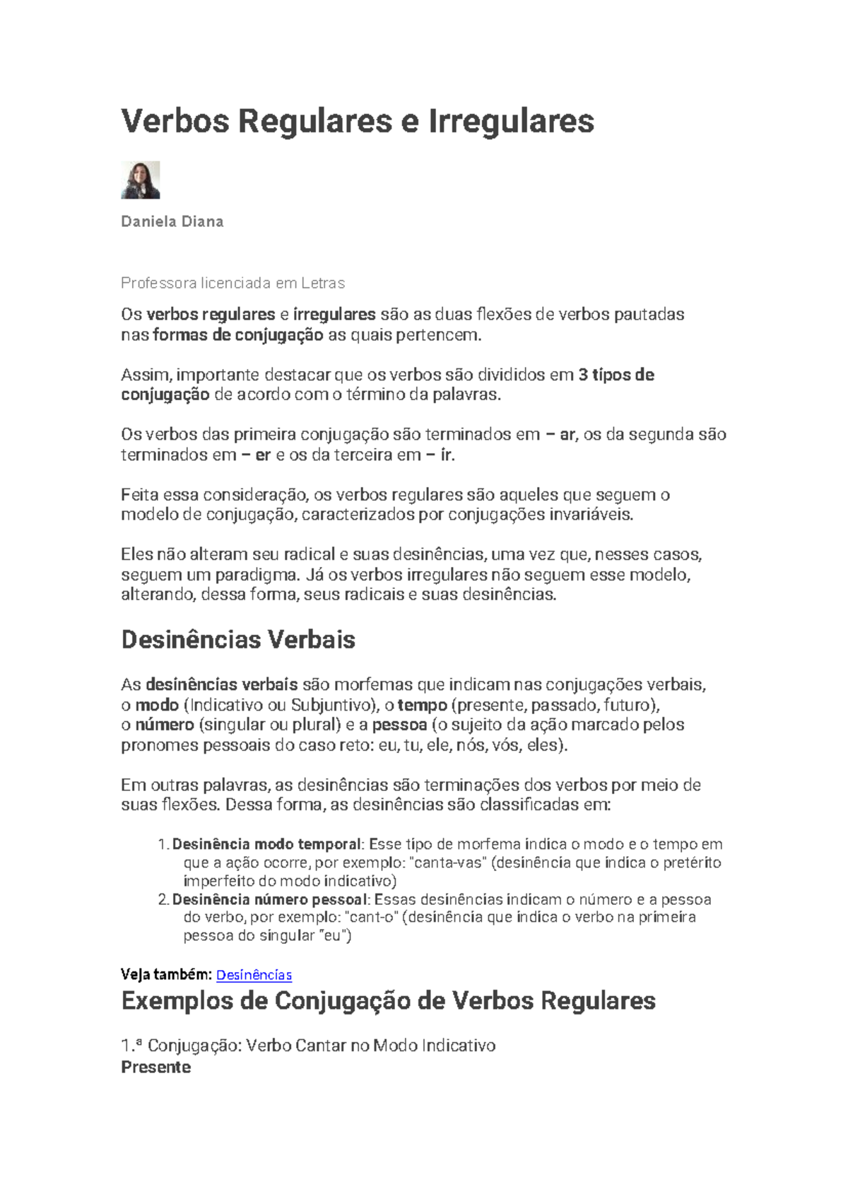 Verbos Regulares e Irregulares: Conjugação e Desinências - Studocu