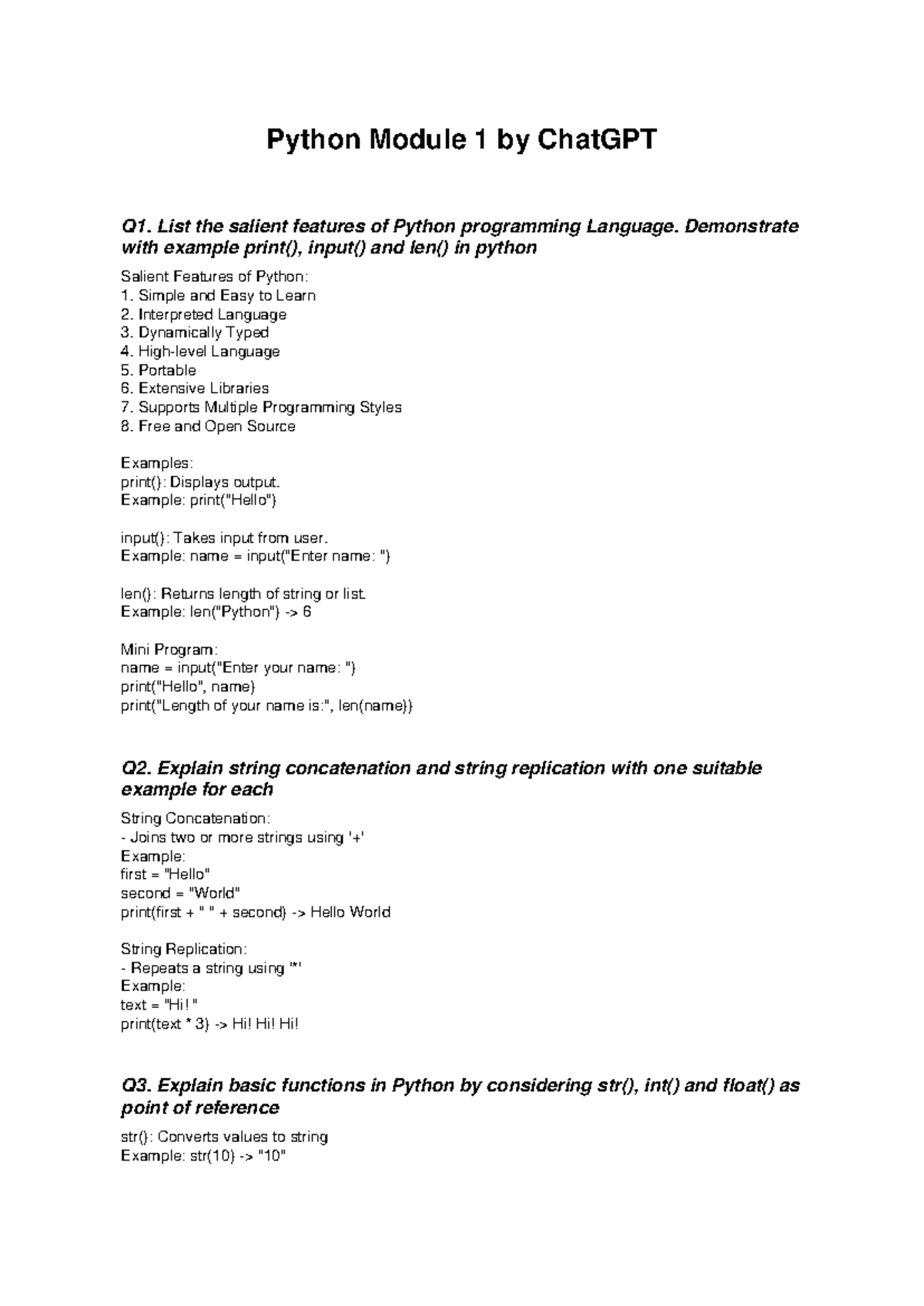 Python Module 1: Key Features and Functions Explained - Studocu