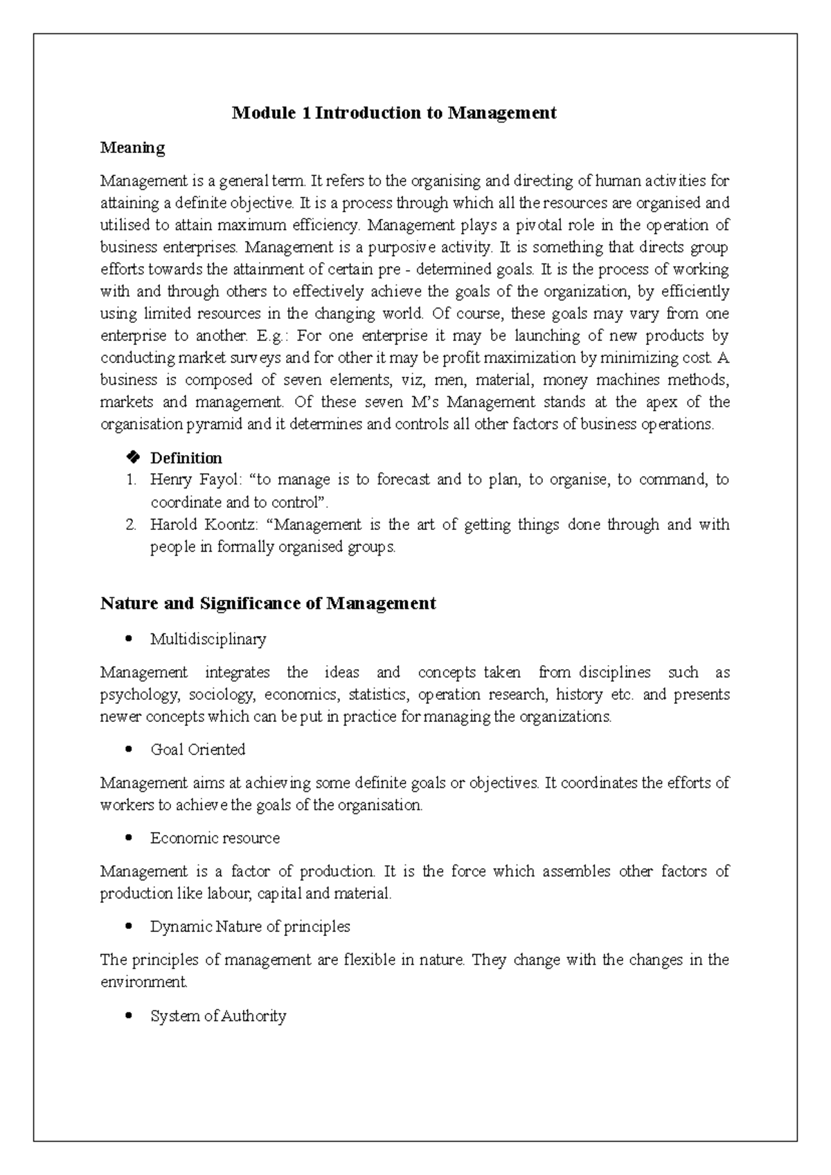 PMM Module 1 - Principles of Management: Concepts and Significance ...
