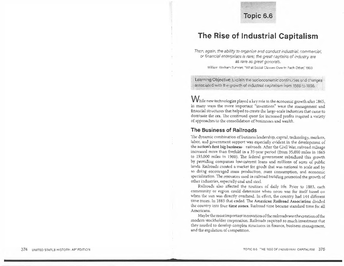 US History: The Rise of Industrial Capitalism (1865-1898) - Exam ...
