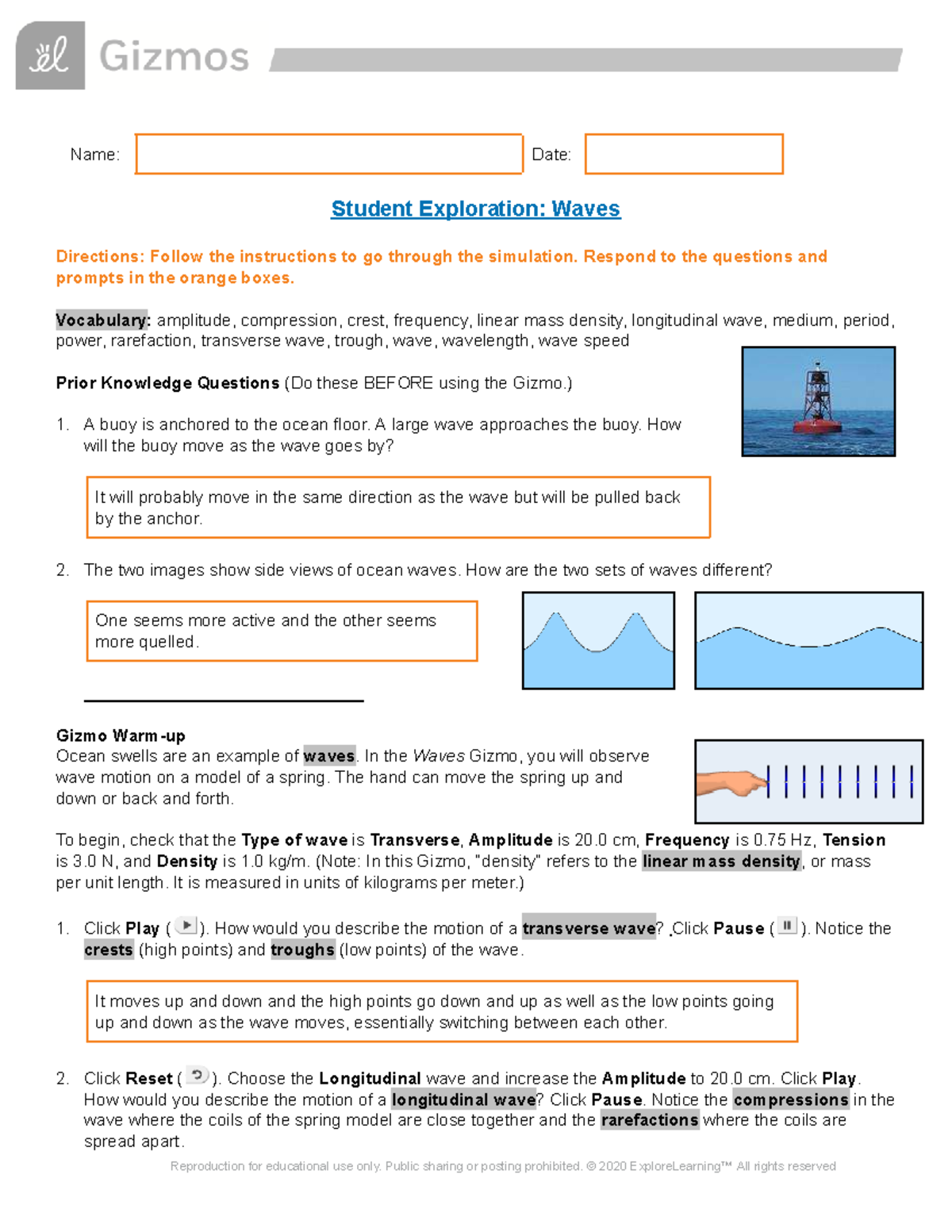 Waves Gizmo Exploration Worksheet - Physics 101 Lab Activity - Studocu