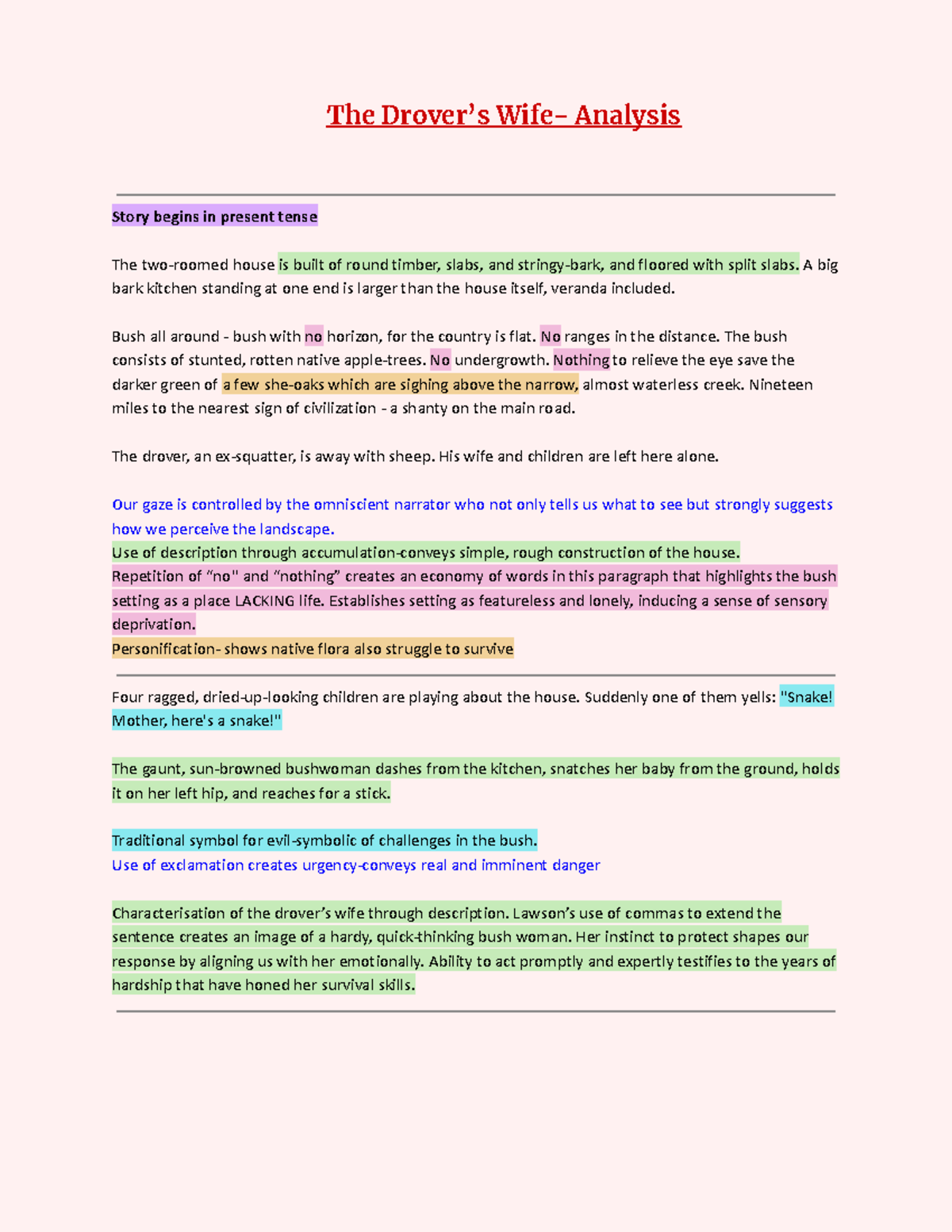 The Drover's Wife: In-Depth Analysis of Character & Theme - Studocu