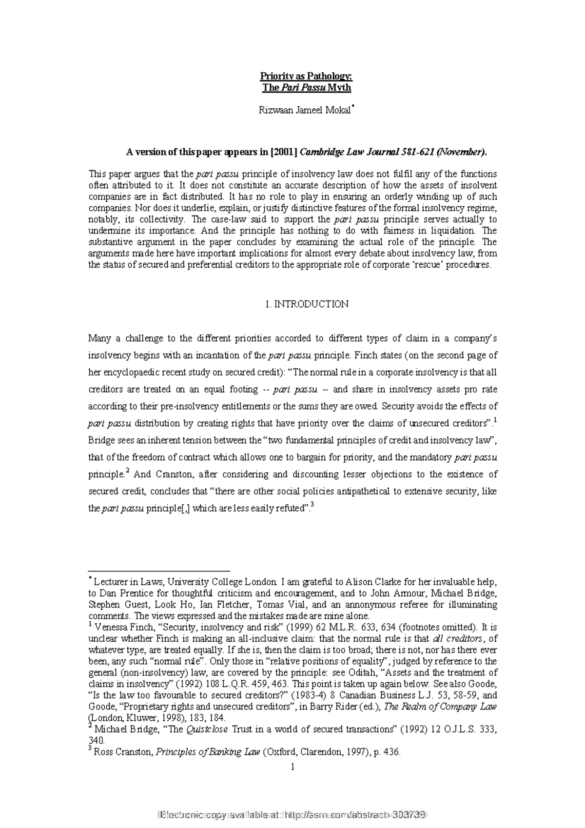 Analyzing the Pari Passu Principle in Insolvency Law: A Critical Review ...