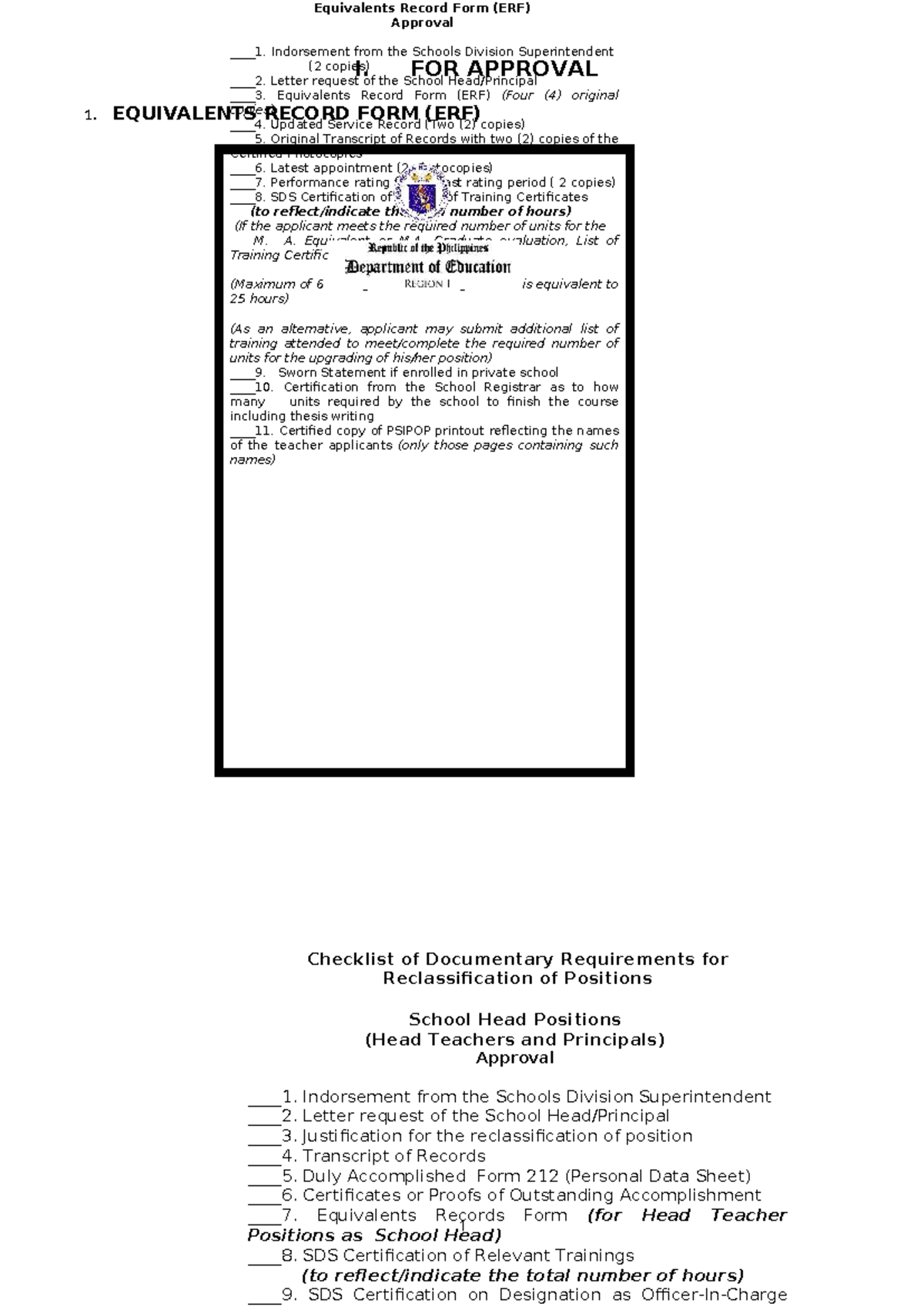 FORM Checklist for ERF Reclassification & Position Conversion 2025 ...