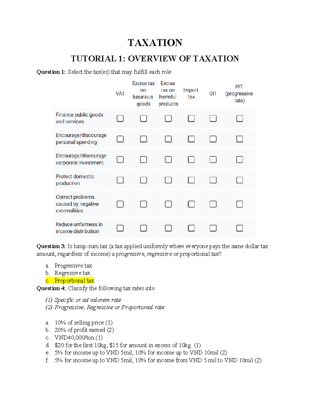 TAX 26: Tutorial 1 - Overview of Taxation Concepts - Studocu