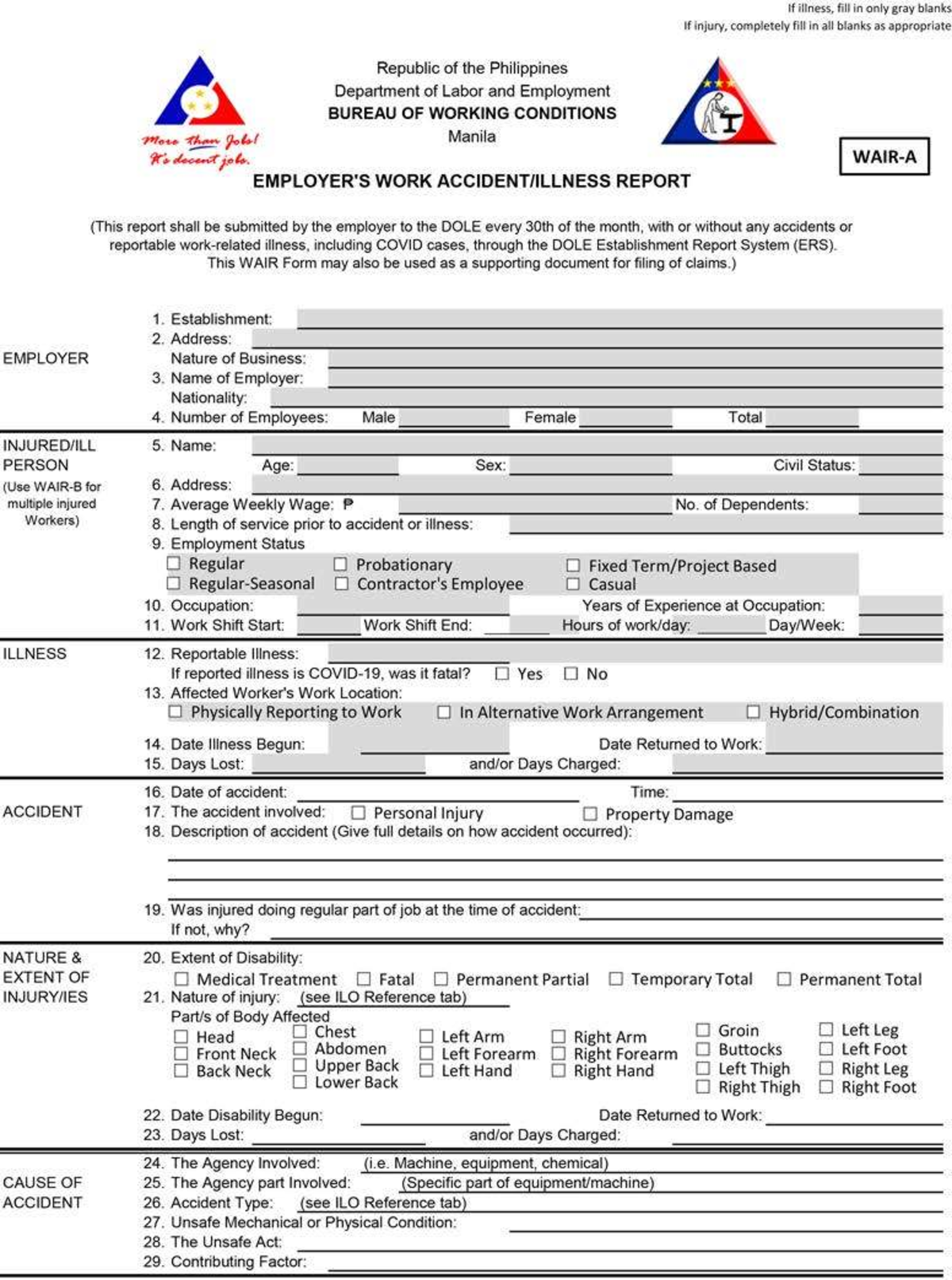 WAIR A - Employer's Work Accident & Illness Report Form - Studocu