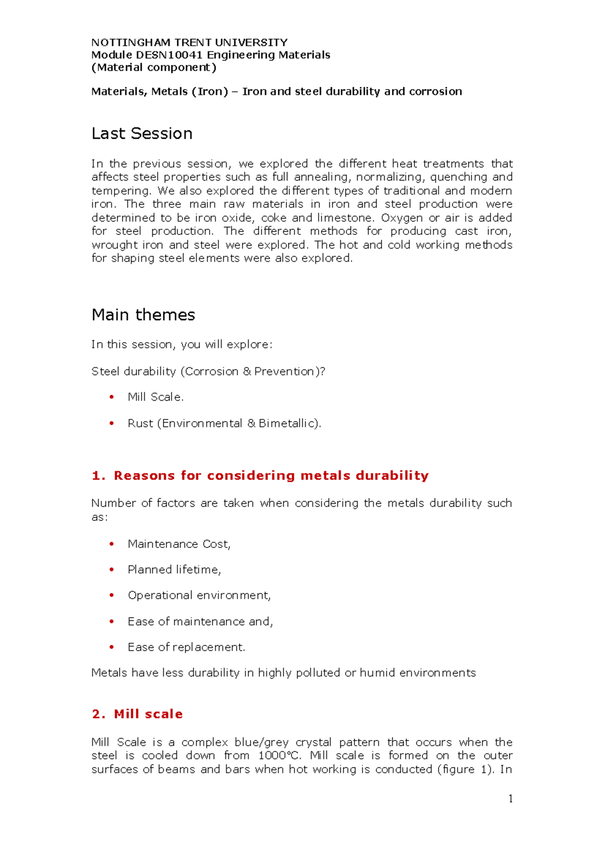 DESN10041 Engineering Materials: Iron & Steel Durability and Corrosion ...