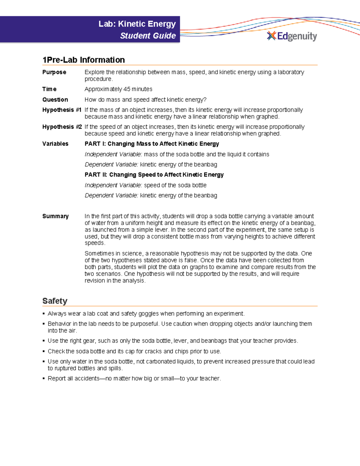 Lab: Kinetic Energy (Physics 101) - Student Preparation Guide - Studocu