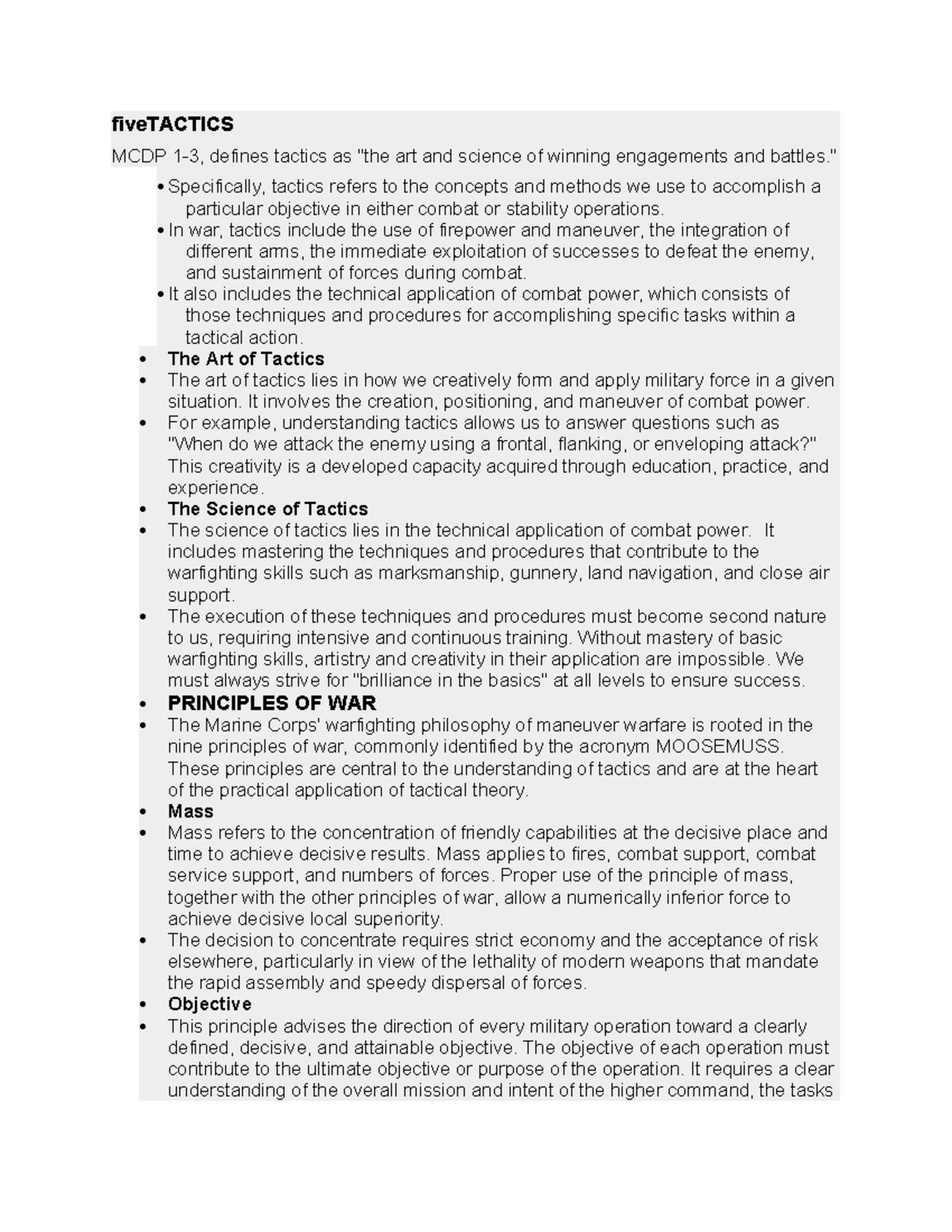 Tactical Planning - fiveTACTICS MCDP 1-3, defines tactics as "the art ...