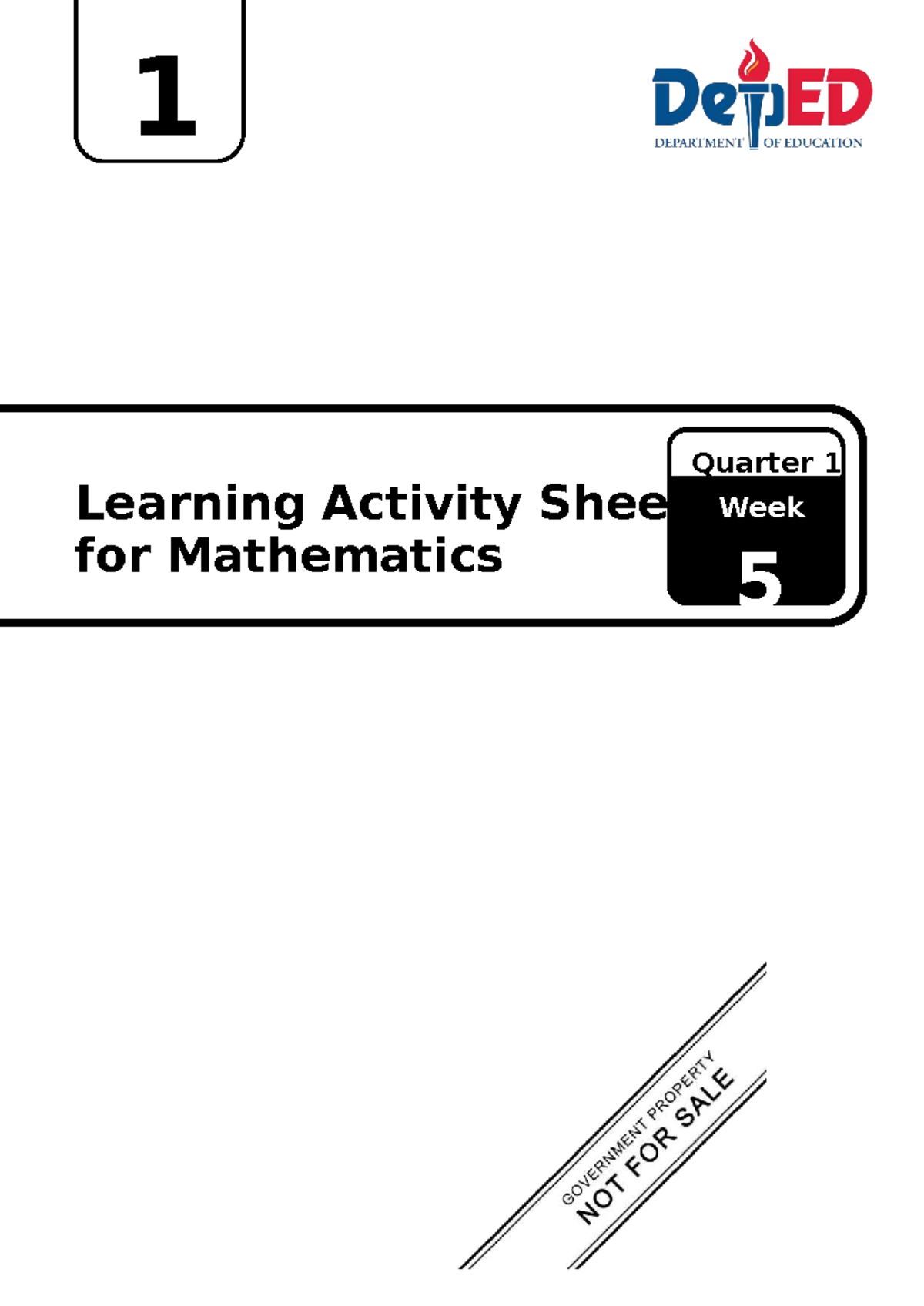 LAS Math 1 Q1 Wk 5: Learning Activity Sheet for Grade 1 Mathematics ...