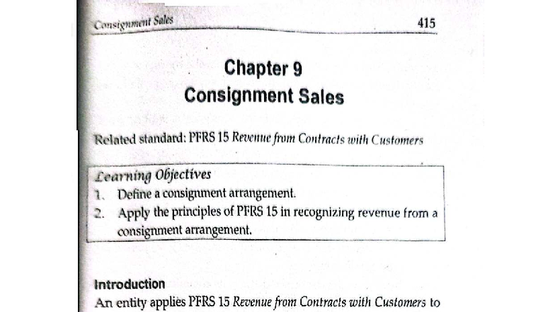 Consignment Sales 415: Chapter 9 - Accounting for PFRS 15 - Studocu