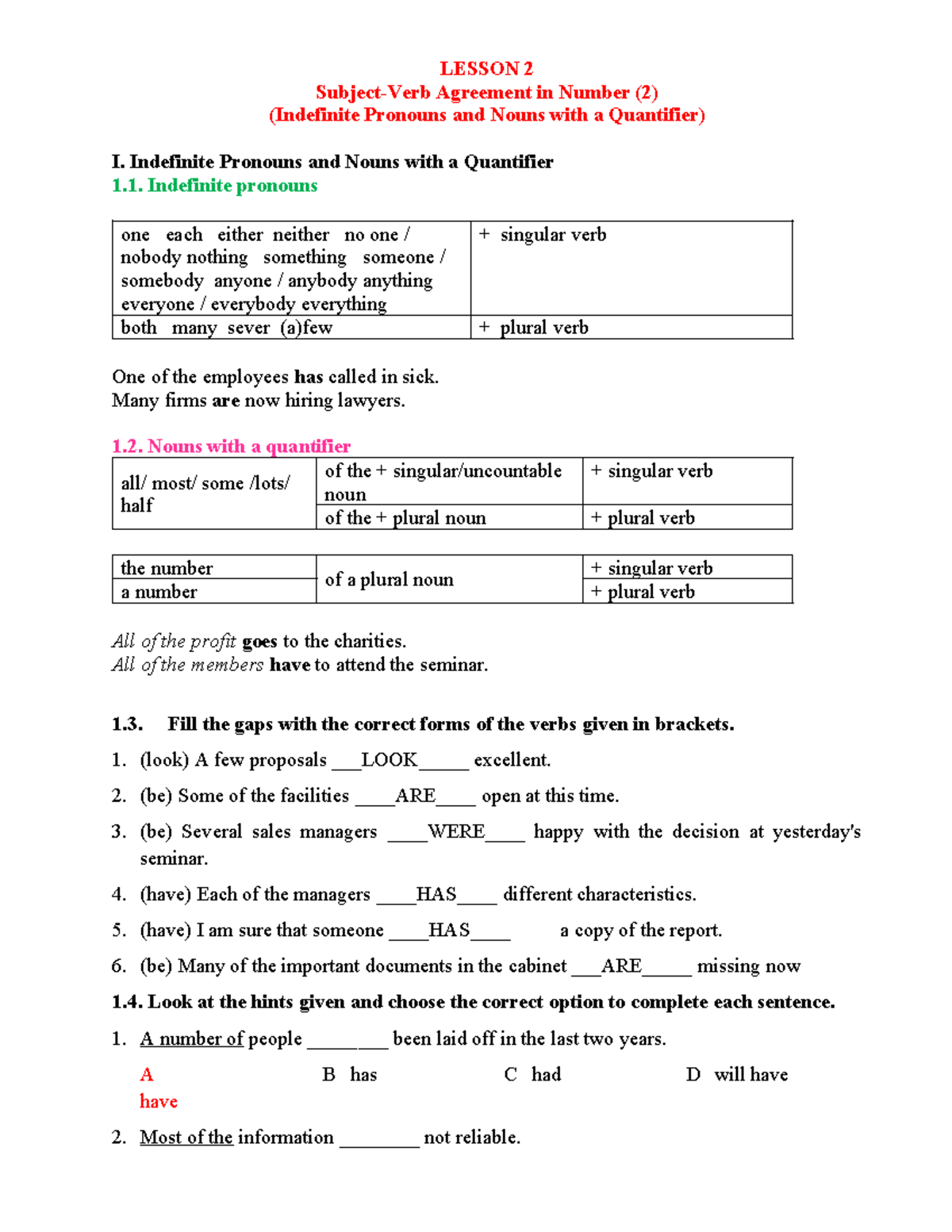 Lesson 2: Subject-Verb Agreement & Indefinite Pronouns (ENG101) - Studocu