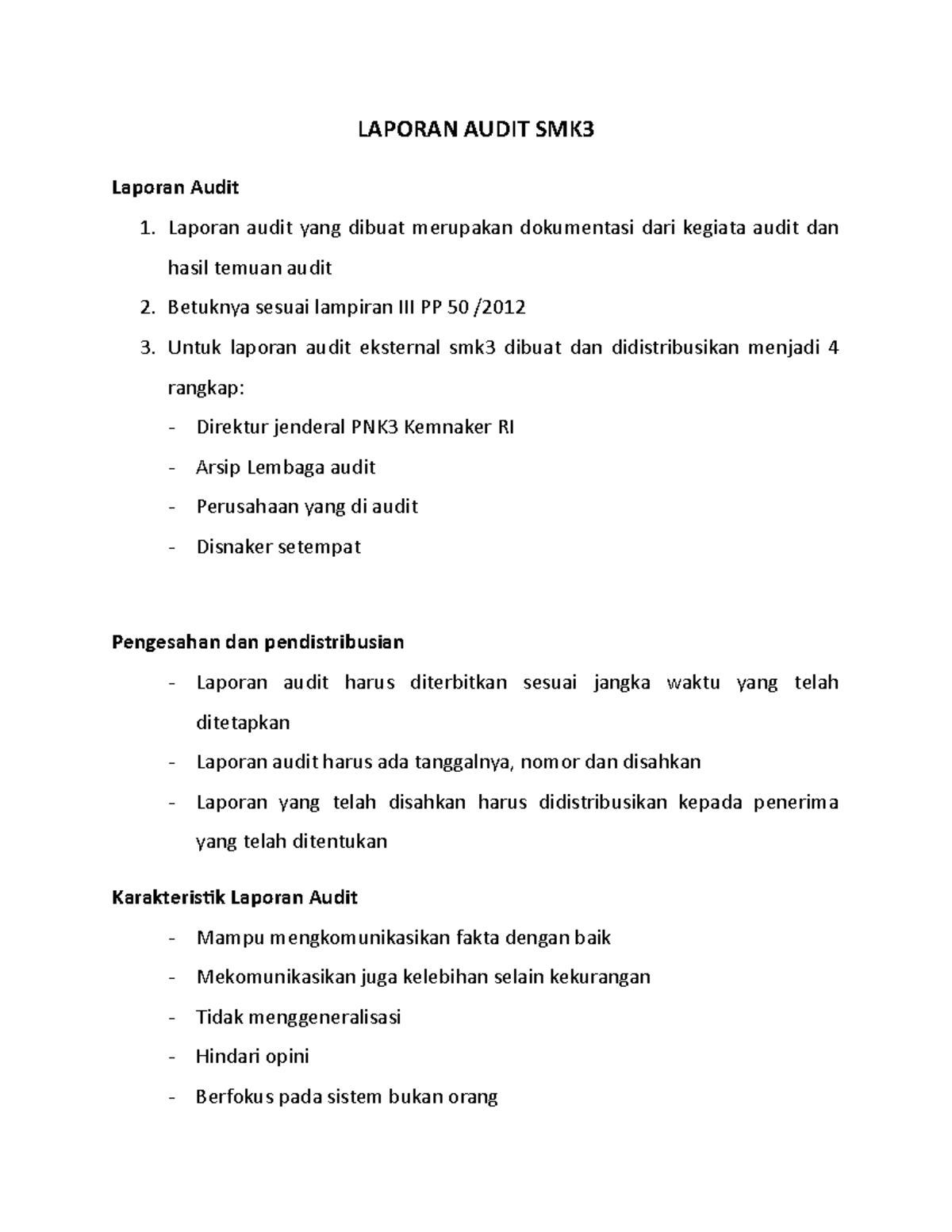 Laporan Audit SMK3: Prosedur, Temuan & Kriteria Penilaian - Studocu