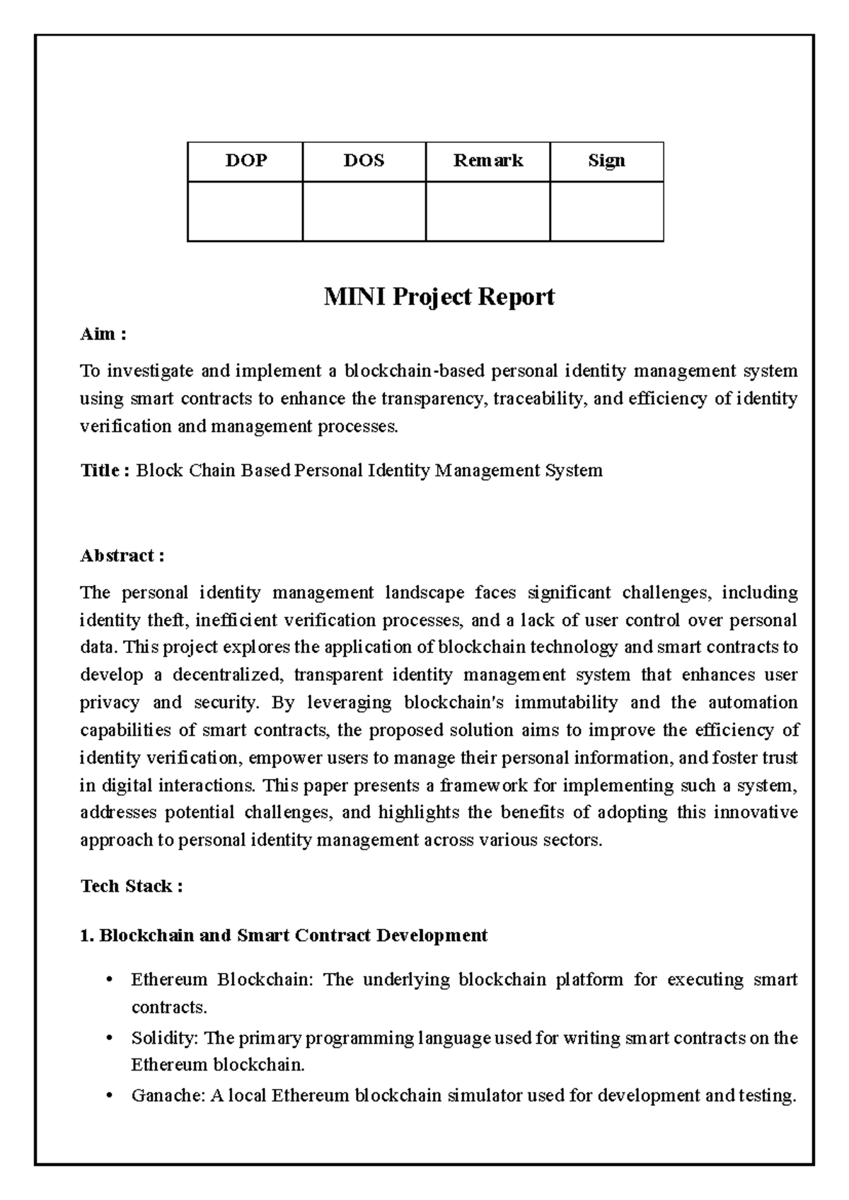 BC DOP DOS Mini Project Report: Blockchain-Based Identity Management ...