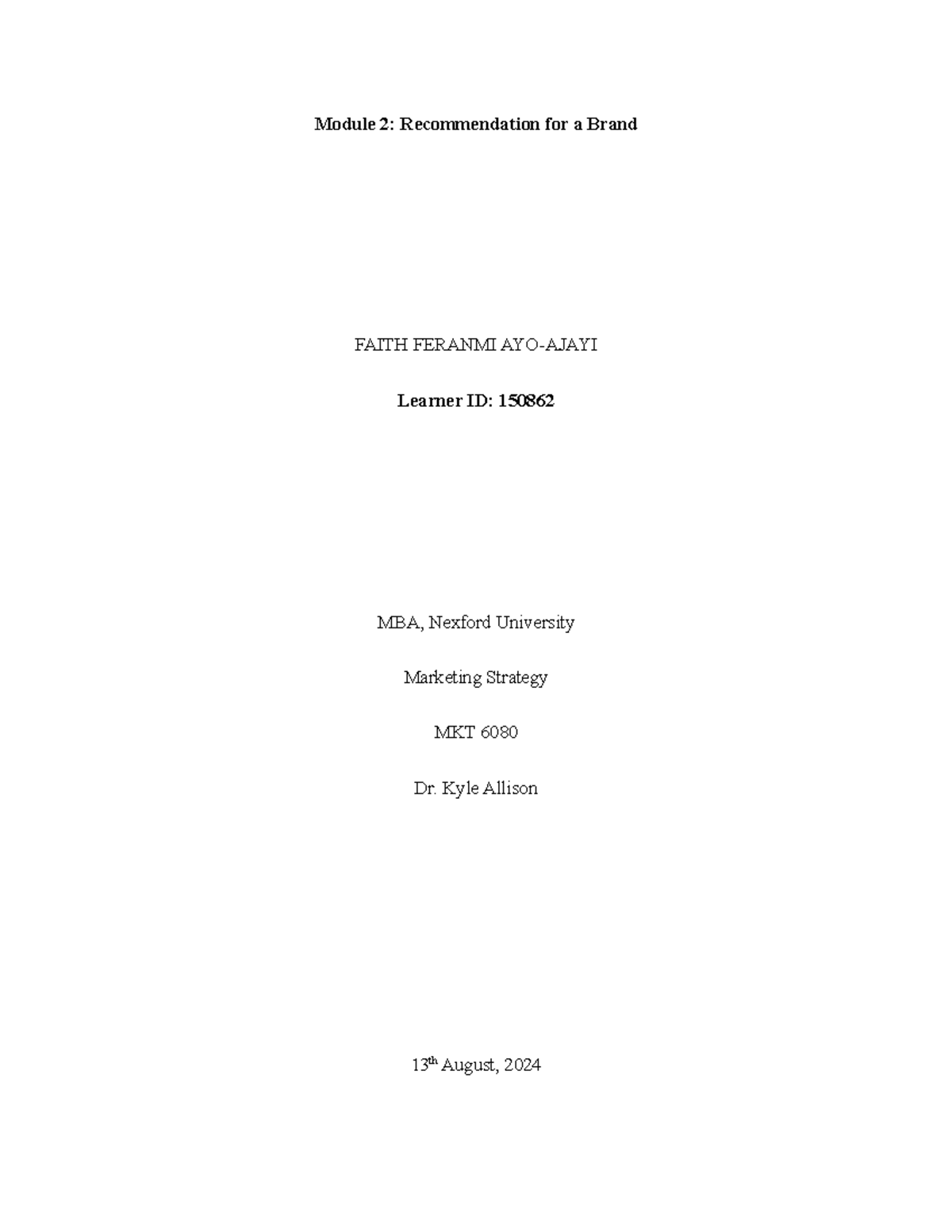 MKT 6080 Module 2 Brand Recommendation & VALS Analysis Memo - Studocu