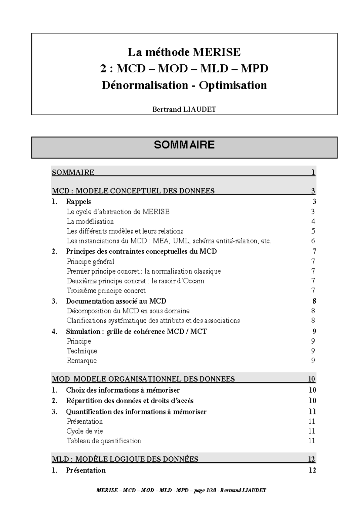 Méthode MERISE : MCD, MOD, MLD et MPD - Concepts et Optimisations - Studocu