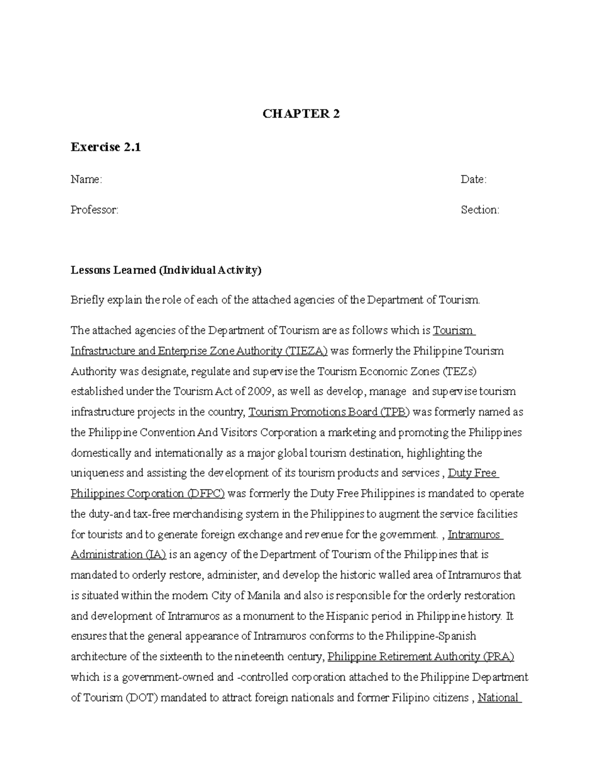 C2-QUIZ - activity - CHAPTER 2 Exercise 2. Name: Date: Professor: Section: Lessons Learned - Studocu
