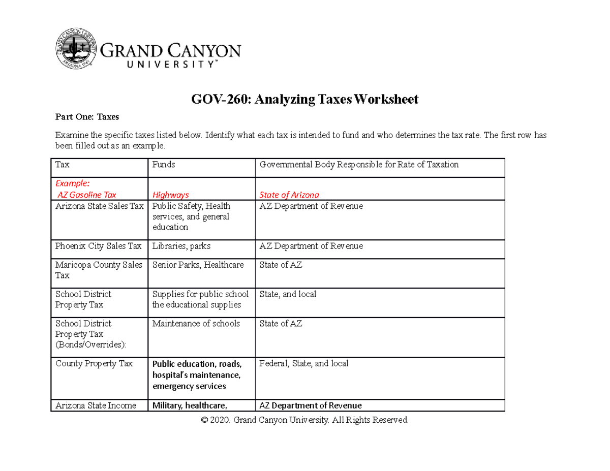 GOV-260-Analyzing Tax Worksheet Whitney P - GOV-260: Analyzing Taxes ...