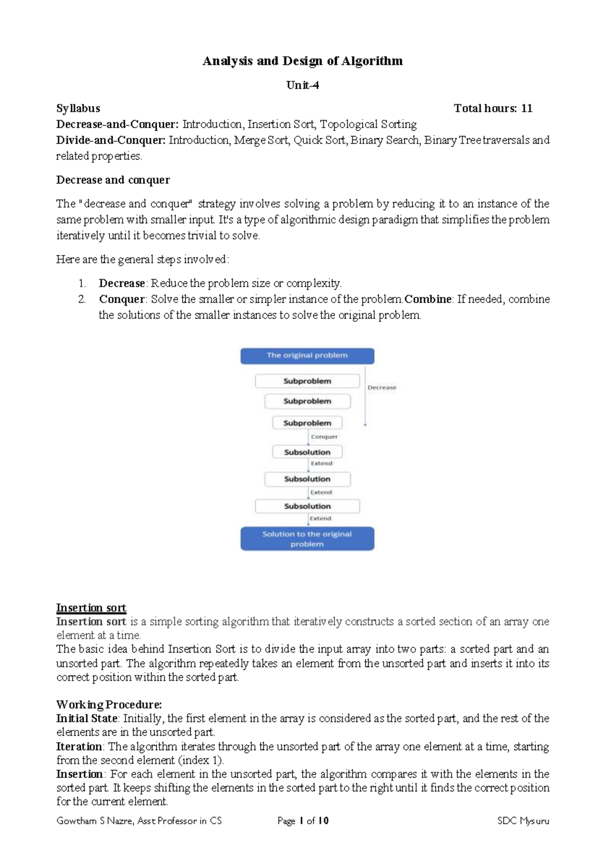 ADA - 4 - Analysis of Decrease and Conquer, Divide and Conquer Techniques - Studocu