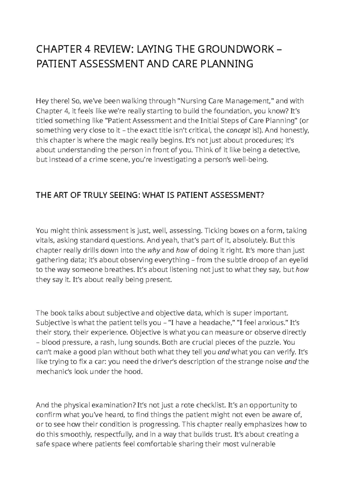 Nursing Care Management CH4 Review: Patient Assessment & Care Planning ...