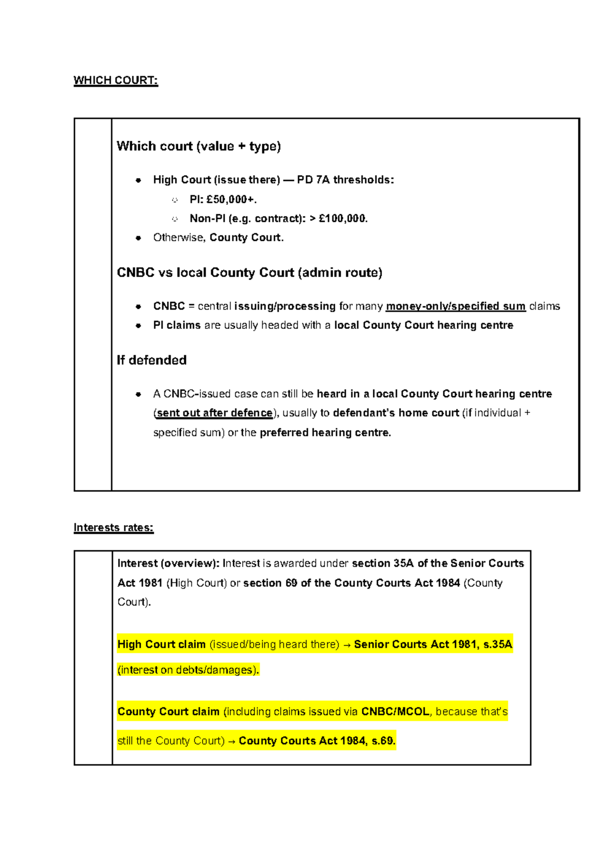 Drafting Guidelines: Which Court for PI Claims (PD 7A) - Studocu