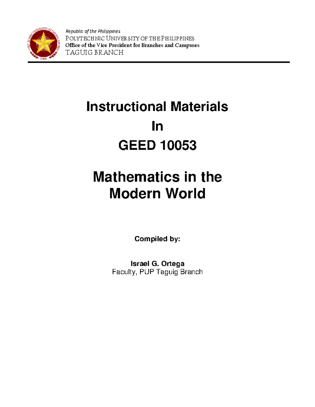 Mathematics in the Modern World: GEED 10053 Lecture Notes - Studocu