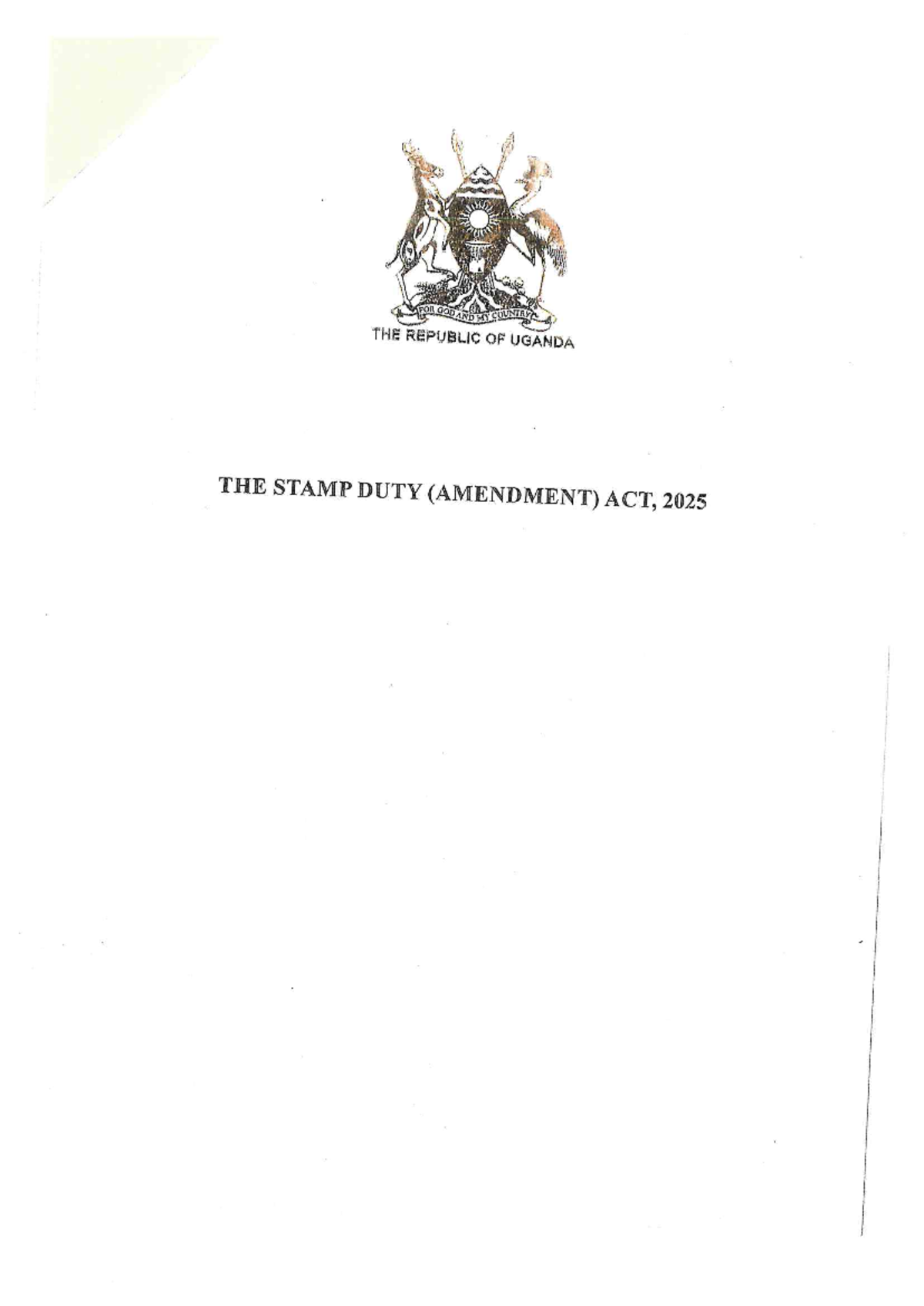 Stamp Duty (Amendment) Act 2025 - Uganda Legislative Update - Studocu