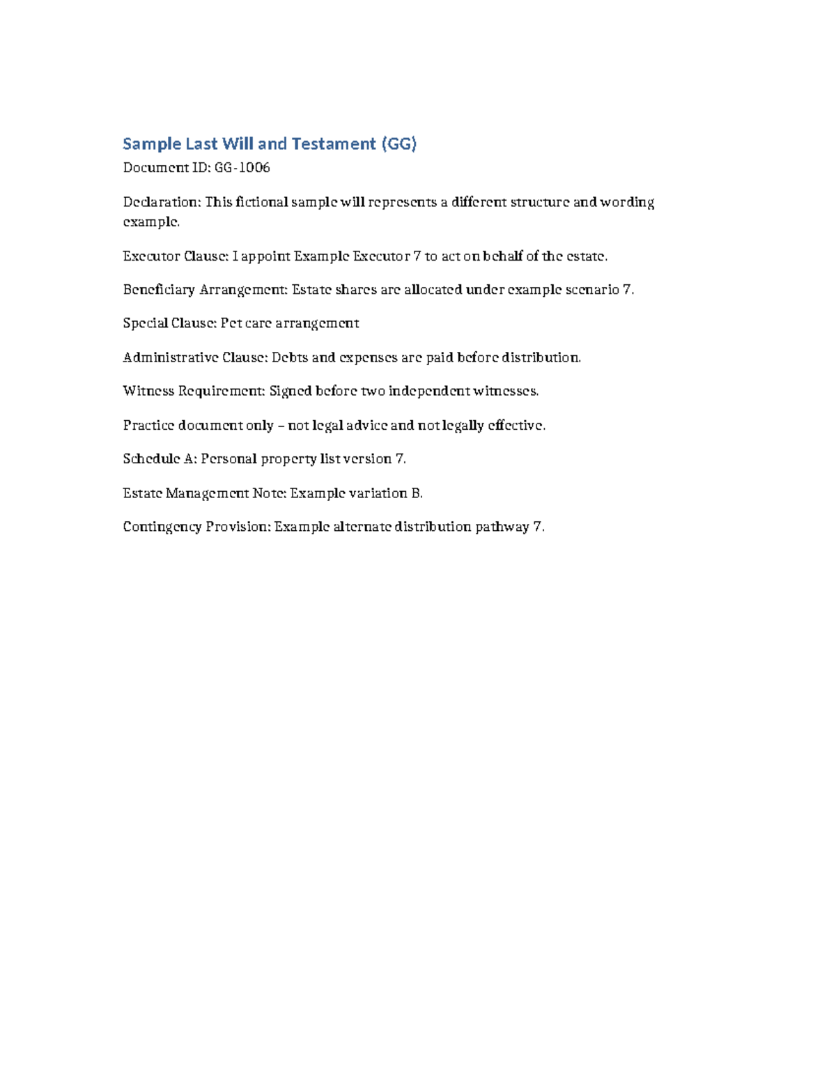 Gg - notes - Sample Last Will and Testament (GG) Document ID: GG ...