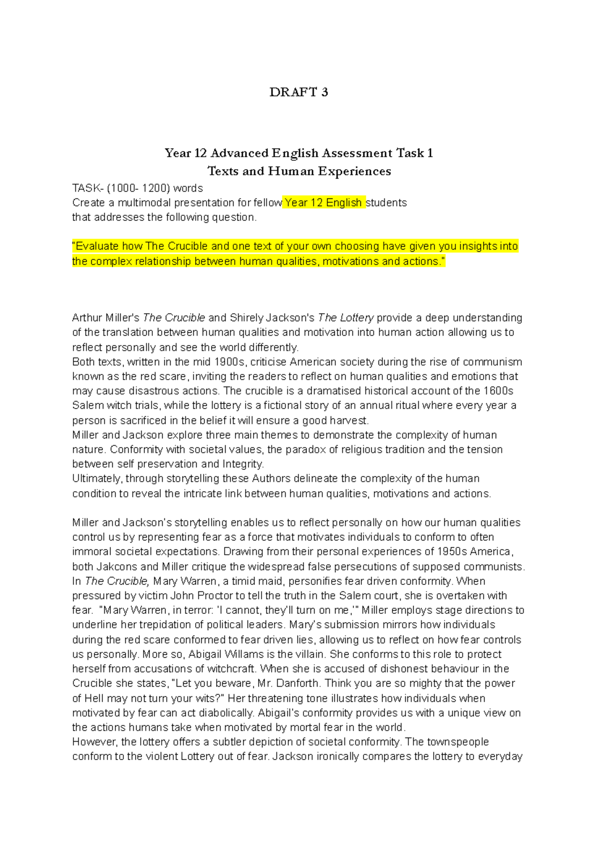HSC - English Study Notes: Insights from The Crucible & The Lottery ...