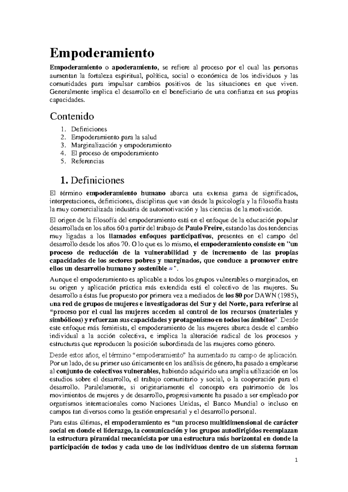 Empoderamiento: Definición y Aplicaciones en Salud y Sociedad - Studocu