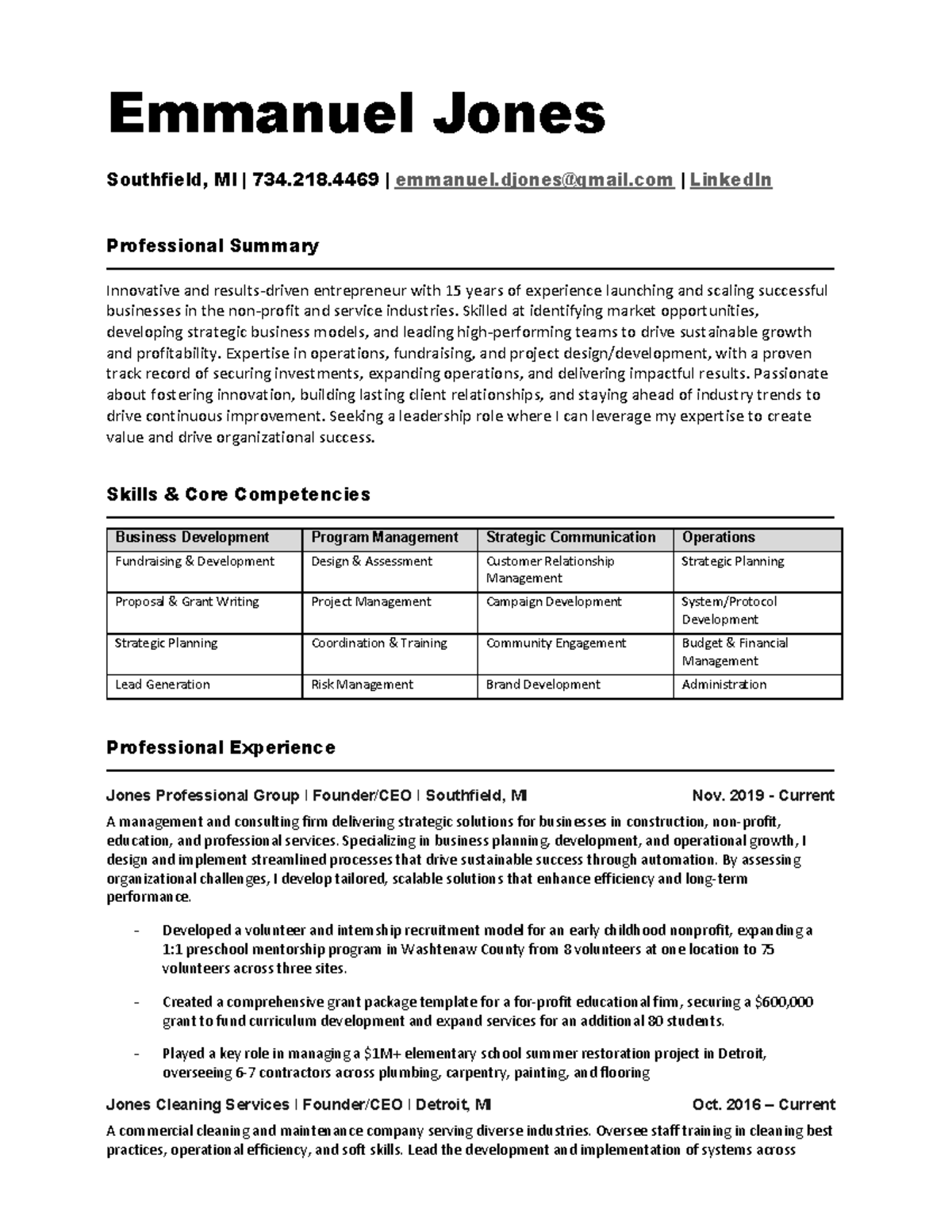 E.Jones Resume 2025: Professional Summary & Experience Overview - Studocu