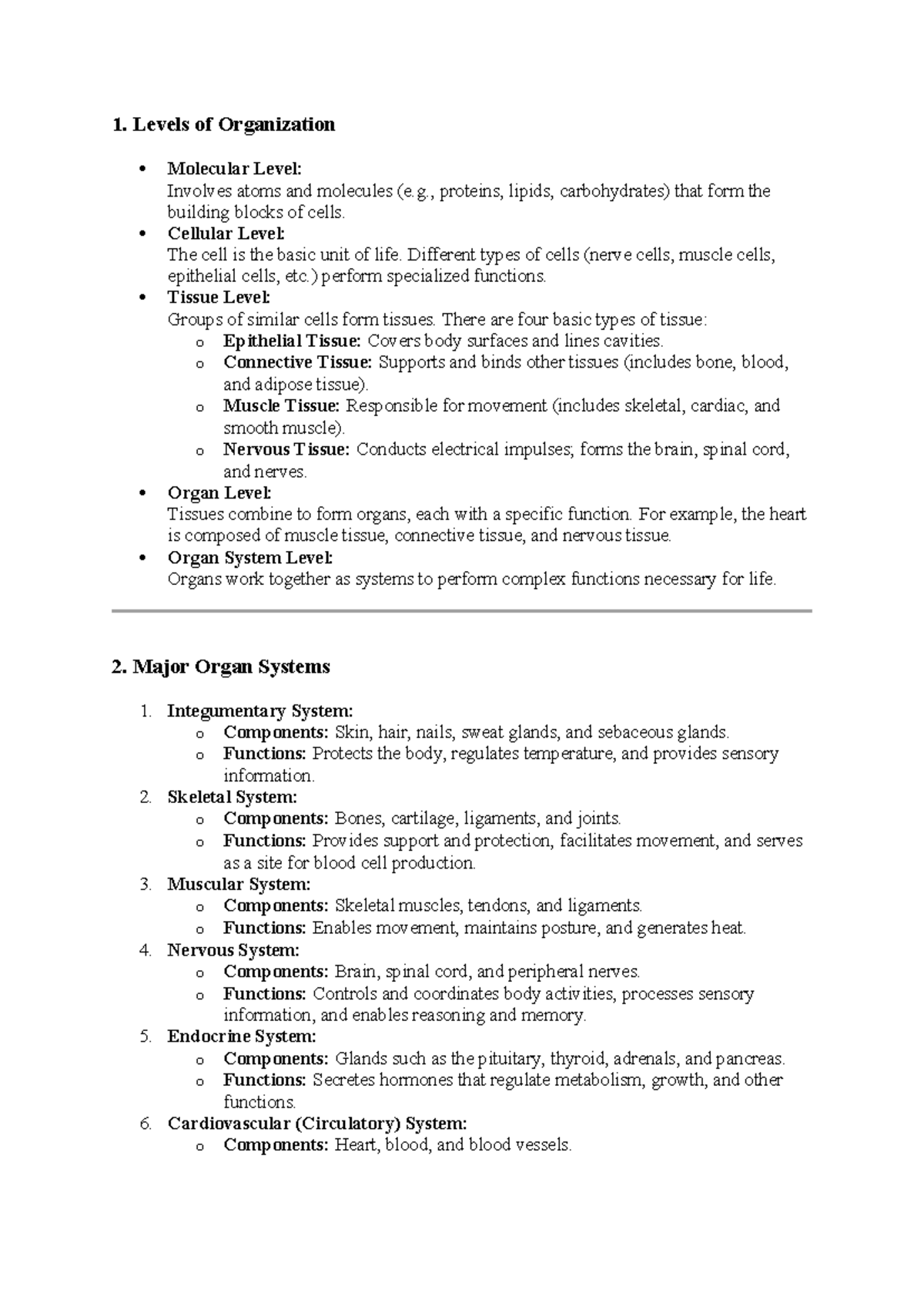 Anatomy 101: Levels of Organization and Major Organ Systems Overview ...