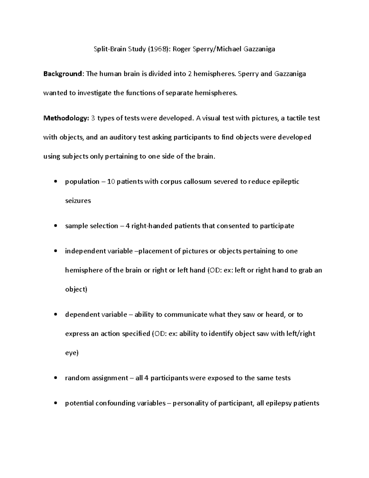 PSY 301: Sperry & Gazzaniga's Split-Brain Study Analysis (1968) - Studocu