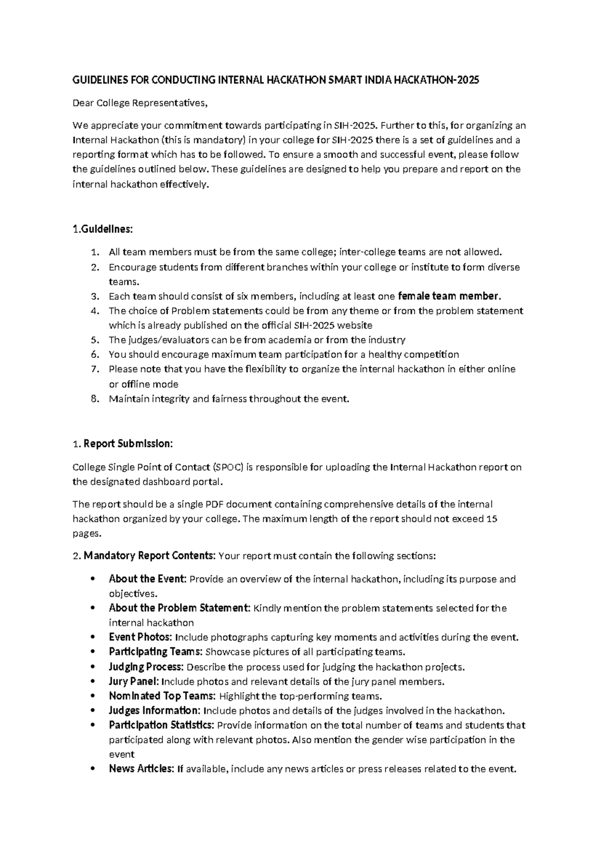 Guidelines for Conducting Internal Hackathon SIH-25 - Studocu