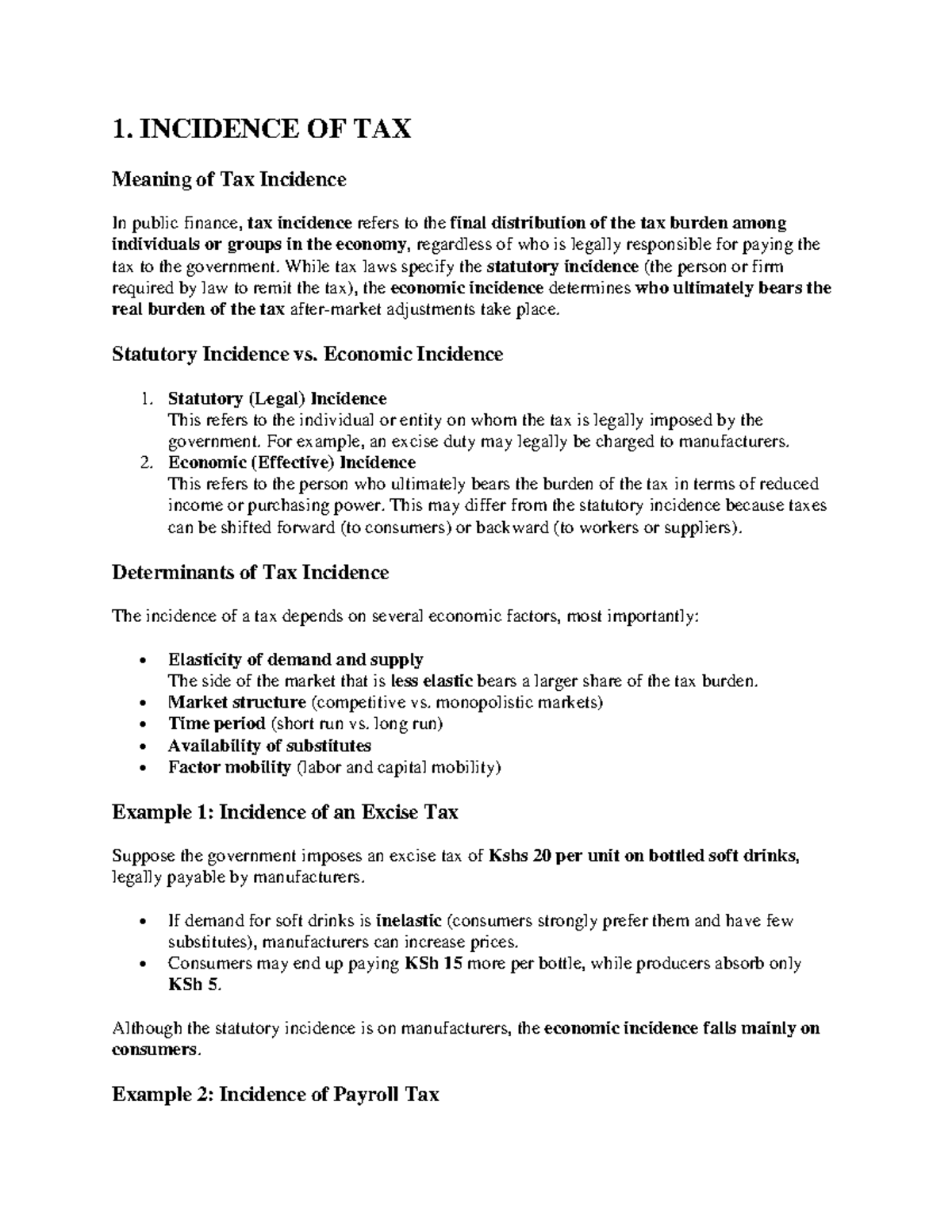 1. INCIDENCE OF TAX: Understanding Tax Burden in Public Finance - Studocu