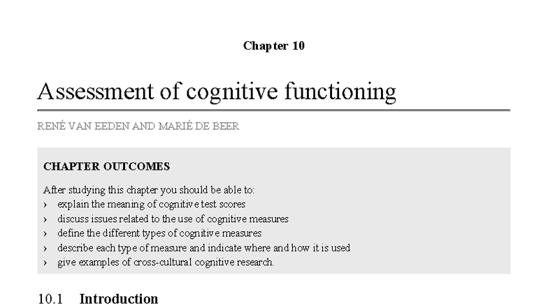 Chapter 10: Assessment of Cognitive Functioning - Key Insights and ...
