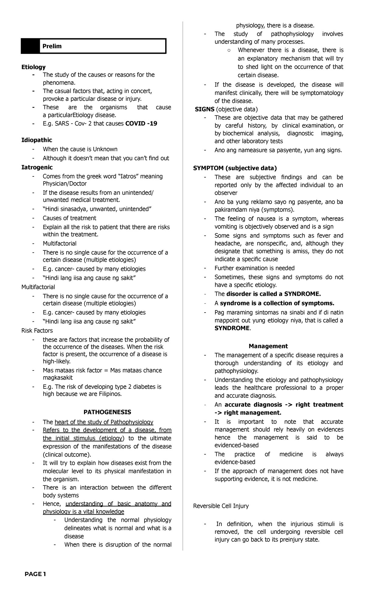 Prelim and Finals Study Notes on Etiology and Pathophysiology - BSMT ...