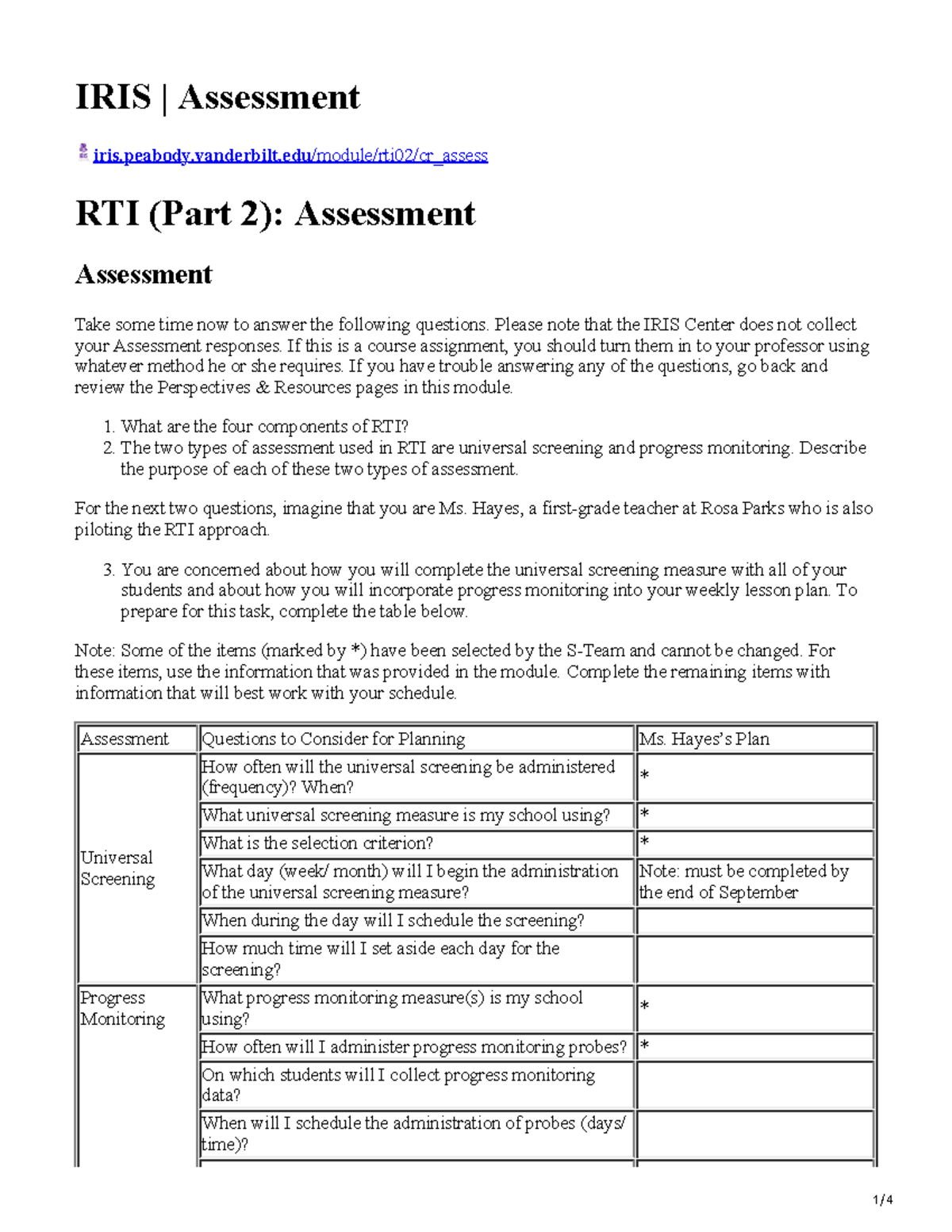 IRIS RTI Assessment Strategies - Module Insights and Planning - Studocu