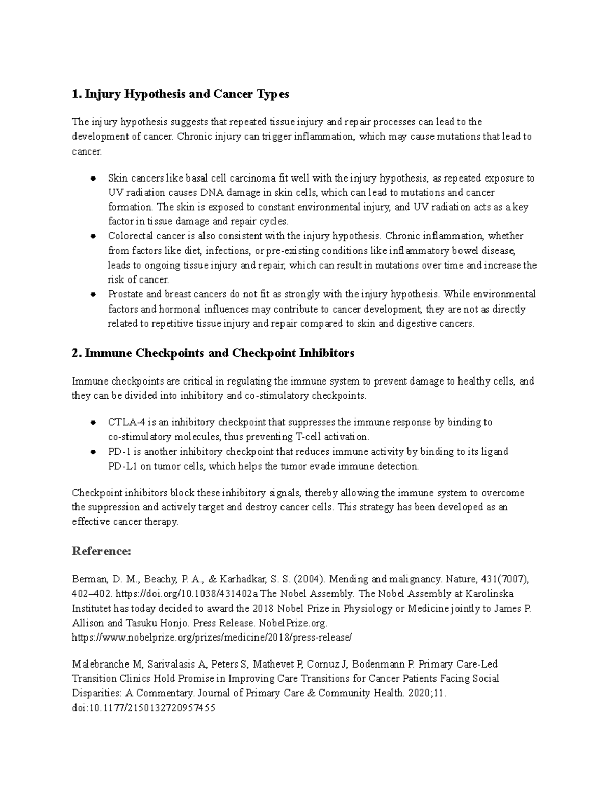 TBL Assignment 2 - labs - 1. Injury Hypothesis and Cancer Types The ...