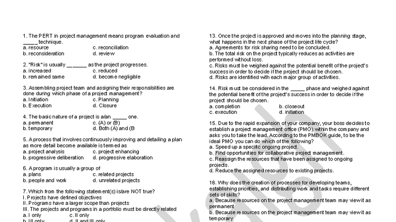 Management OF Engineering Projects - The PERT in project management ...