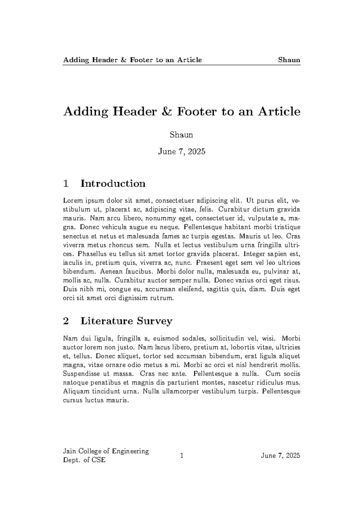CSE 101: Final - Adding Header & Footer to an Article - Studocu