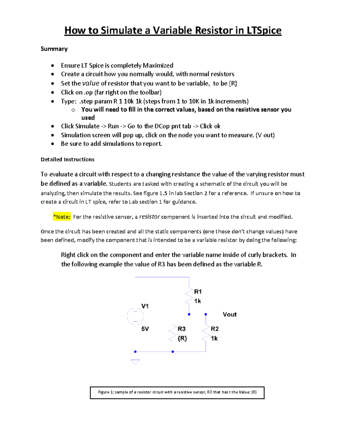 Variable Resistor Symbol Ltspice
