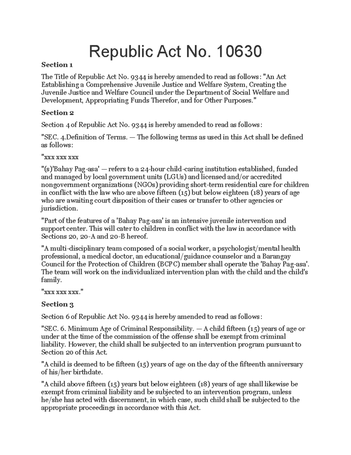 Republic Act No. 10630: Amendments on Juvenile Justice System - Studocu