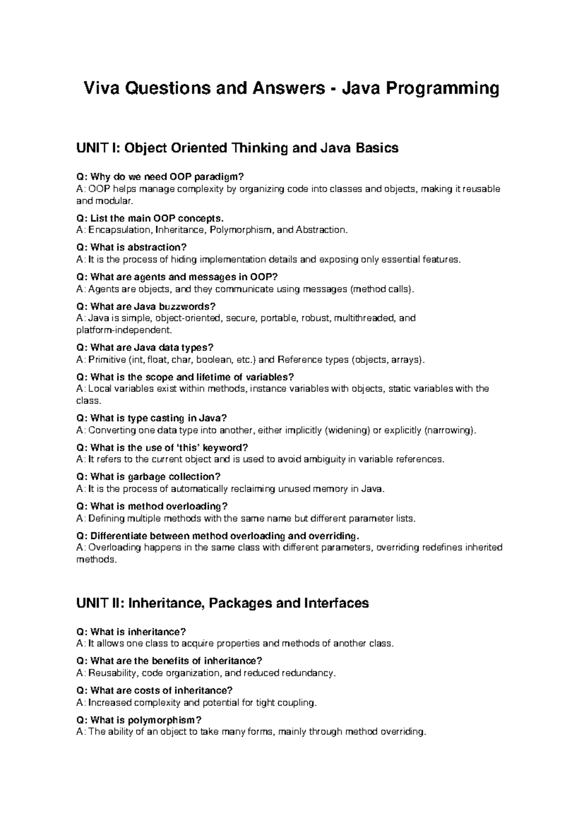 Java Viva Questions and Answers: OOP, Inheritance, and Exception ...