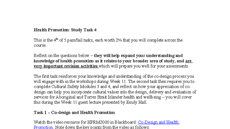Health Promotion: Portfolio Task 4 Reflection and Insights - Studocu