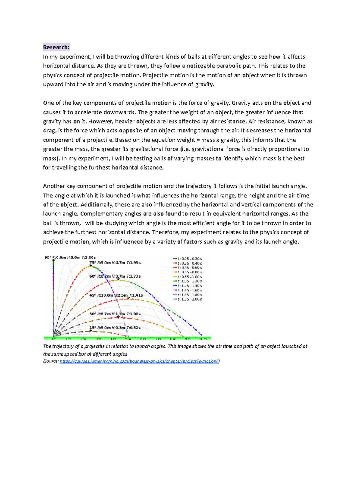 Physics - Task 1: Investigating Projectile Motion with Varying Angles ...